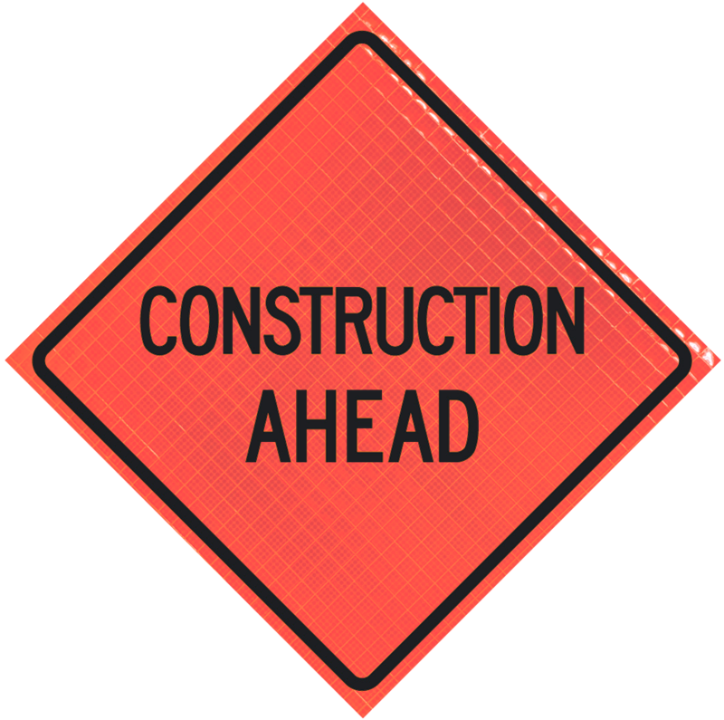 Construction Ahead 36" Super Bright™ Reflective Vinyl Roll-up Sign ...